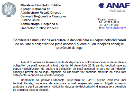 ANAF va continua măsurile de executare la debitorii care au depus ...
