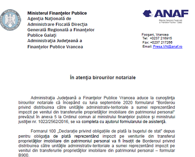 ANAF – comunicat important in atenția birourilor notariale (noul ...
