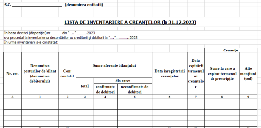 Lista de inventariere a creanțelor – model util pentru dosar ...