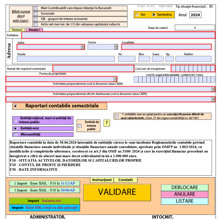 Bilanț/Raportare Contabilă 30.06.2024 – ANAF a publicat PDF-ul ...