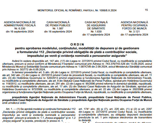 OPANAF nr. 6330/2024 – modificari la Declaratia/Formularul 112 ...