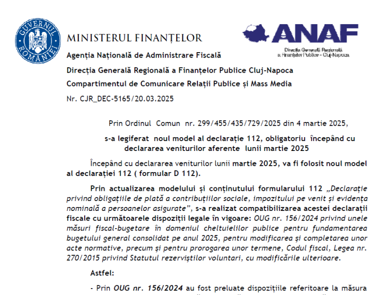 ANAF – începând cu declararea veniturilor lunii martie 2025, va fi ...